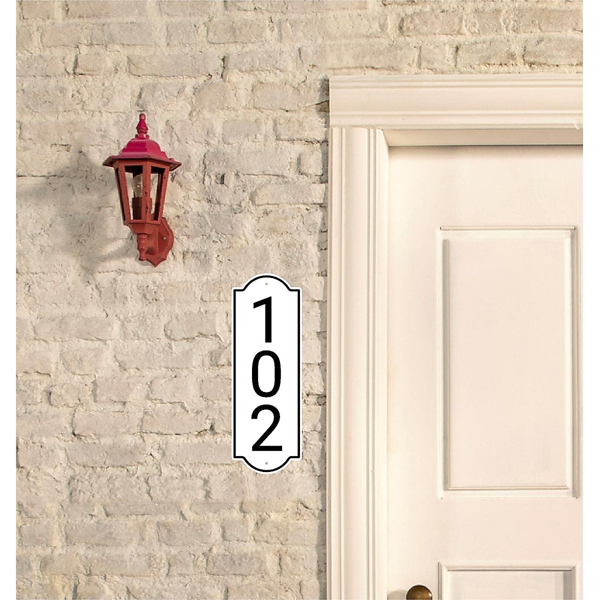 Vertical White and Black House Number, Address Plaque Outside Sign - Mailbox Numbers (10" x 3.5") Customized Sign for House, Store, Office, Outside, 911 Visibility Signage, (Vertical)