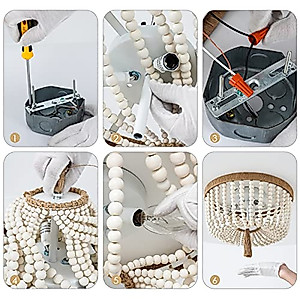 VILUXY Bohemia Wood Beaded Flush Mount Ceiling Light Antique Rustic Mini Chandelier White Finishing for Bedroom, Kitchen Island, Girl Room 3-Light