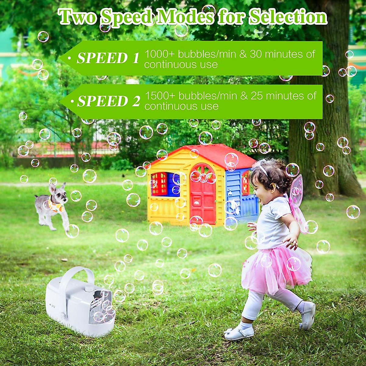 EASYCEL Bubble Machine, Automatic Bubble Blower Machine, Portable Bubble Maker for Outdoor and Indoor Use, Powered by Plug-in or Batteries with Two Speed Modes (White)