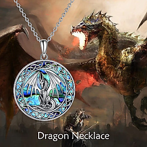 LUHE Dragon Necklace for Women Gifts Jewelry Sterling Silver Abalone Shell Irish Celtic Knot Dragon Pendant Necklace