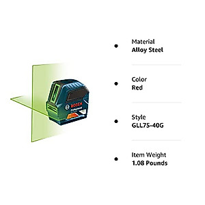 BOSCH GLL75-40G 75ft Green-Beam Self-Leveling Cross-Line Laser with VisiMax Technology, L-Bracket Adjustable Mounting Device and Carrying Pouch , Red