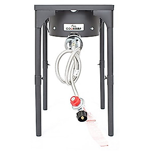 COOKAMP High Pressure Propane Burner Banjo Single Wok Burner with Adjustable Height. 0-20 PSI Adjustable Regulator and Steel Braided Hose SA1550