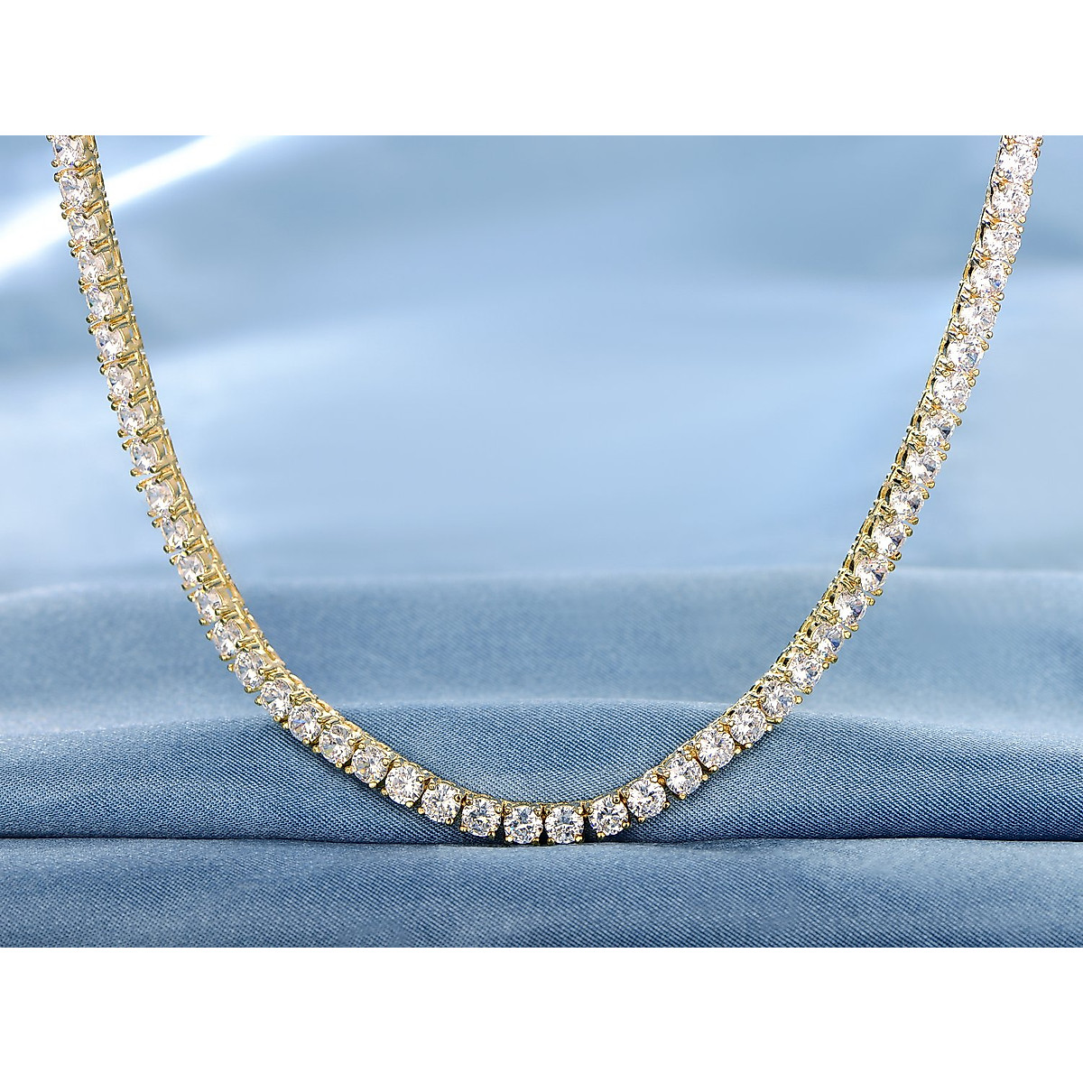 Gemsme 18K Yellow Gold Plated Tennis Necklace/Bracelet/Earrings/Band Ring Sets Pack of 4 (8)