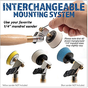 2 inch Diameter Bowl Sander with Dual Bearing Head and 2 inch Foam Hook and Loop Sander with 1/4 inch Mandrel and 9 inch Long Hardwood Handle