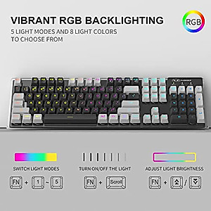 Wireless Gaming Keyboard and Mouse Combo, MageGee V550 2.4G Rechargeable RGB Backlit Keyboard with Clear Shell, Full Size Waterproof Keyboard & LED Mice for PC/Laptop - Gray & Black