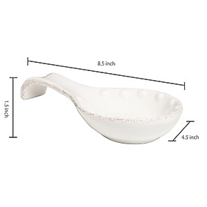 MyGift® White Ceramic Spoon Rest with Dot Design, Countertop Cooking Spoon and Ladle Holder