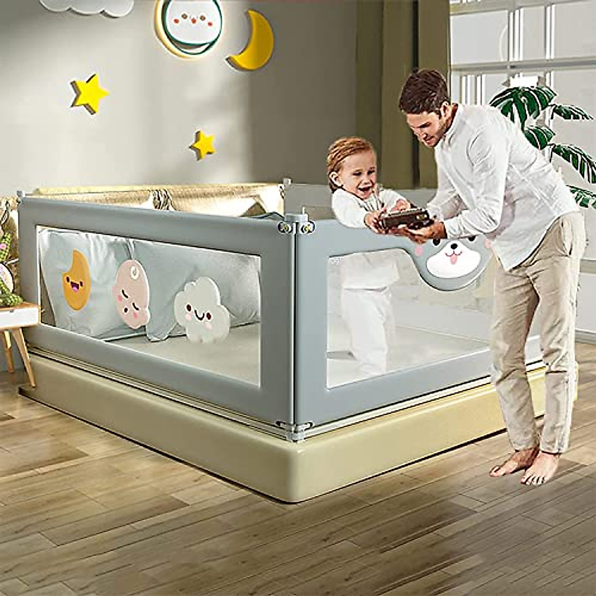 EAQ Bed Rail for Toddlers, Infants Safety Bed Guardrail, Toddler Bed Rails for Twin, Full Size, Queen &King Mattress,Extra Long Crib Rail Guard,One Pack(59", Dog)