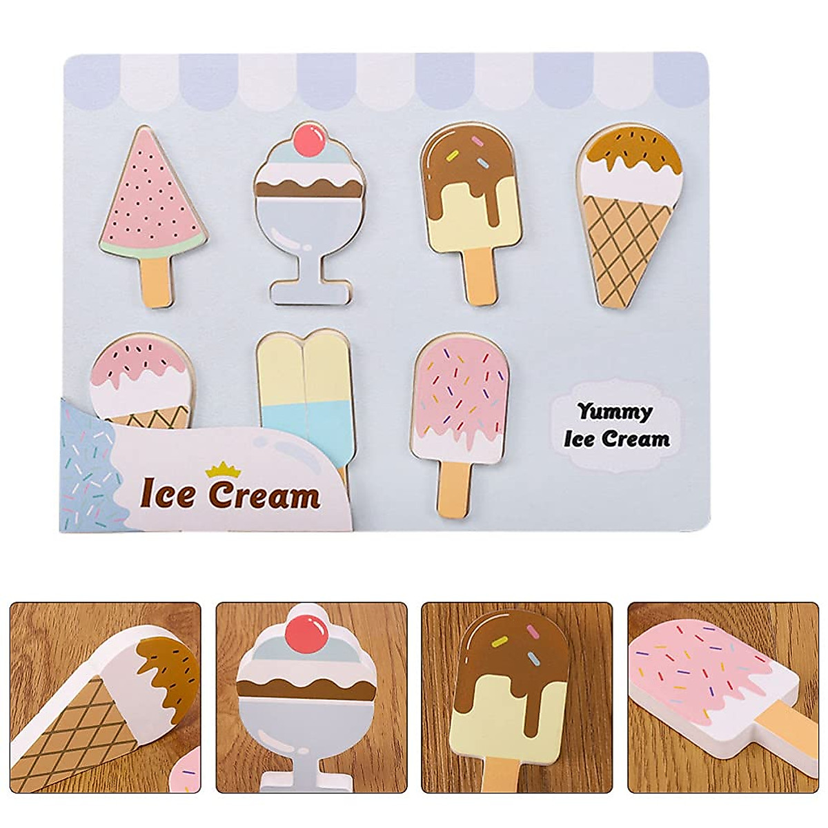 TOYANDONA Ice Cream Puzzles Wooden Educational Preschool Puzzles for Toddlers Kids Boys Girls Children Math Learning Set