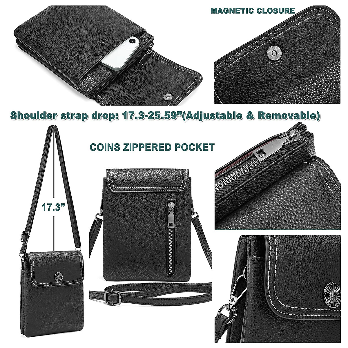 KINOUCHI Small Crossbody Cell Phone Purse for Women - PU Leather Shoulder Handbag Wallet Mini Messenger Bag for Teen Girls Gift