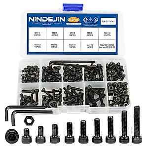NINDEJIN M3 Small Metric Screws with Nuts, M3 Small Hex Socket Head Cap Screw, Carbon Steel Screw Bolts and Nuts Assortment Kit with Wrench Key, Replacement Machine Fastener Screws and Bolts Nuts