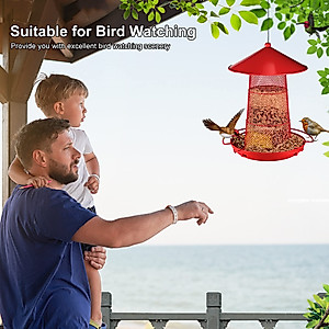 Gaprass Bird Feeder, 3 Tier Retractable Metal Bird Feeders for Outside Hanging, 6.6 Lbs Large Capacity with 3 Perches, Squirrel-Proof Bird Feeder for 360°Feeding Area for Wild Birds (Red)