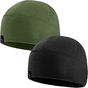 Temple Tape Tactical Fleece Watch Cap Beanie – Skull Cap Fleece Hat - 2 Pack Black/OD Green - One Size (Fits Most Heads)