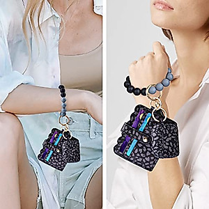 Case for Airpods Pro, Filoto Cute Apple Airpod Pro Cover for Women Girls, Silicone Airpods Pro Protective Case with Wristlet Bracelet Keychain Credit Card Holder Purse Accessories (Leopard Black)