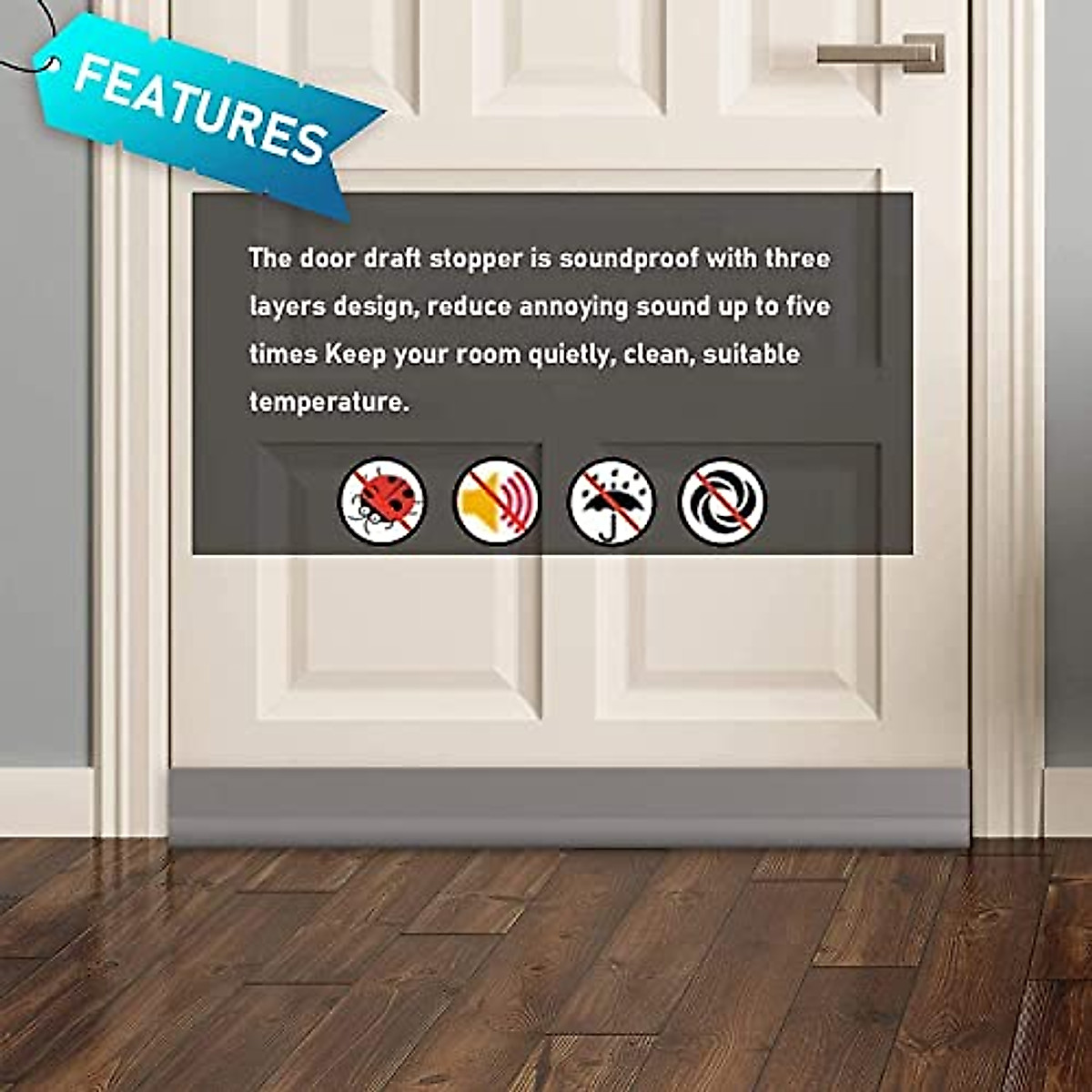 Door Draft Stopper Bottom One Sided Door Draft Blockers,Adjustable 37.8 Inches Cutable Soundproof Under Door Draft Blocker for Bottom of Doors,Suitable for Interior／Exterior Doors,1 Pack White