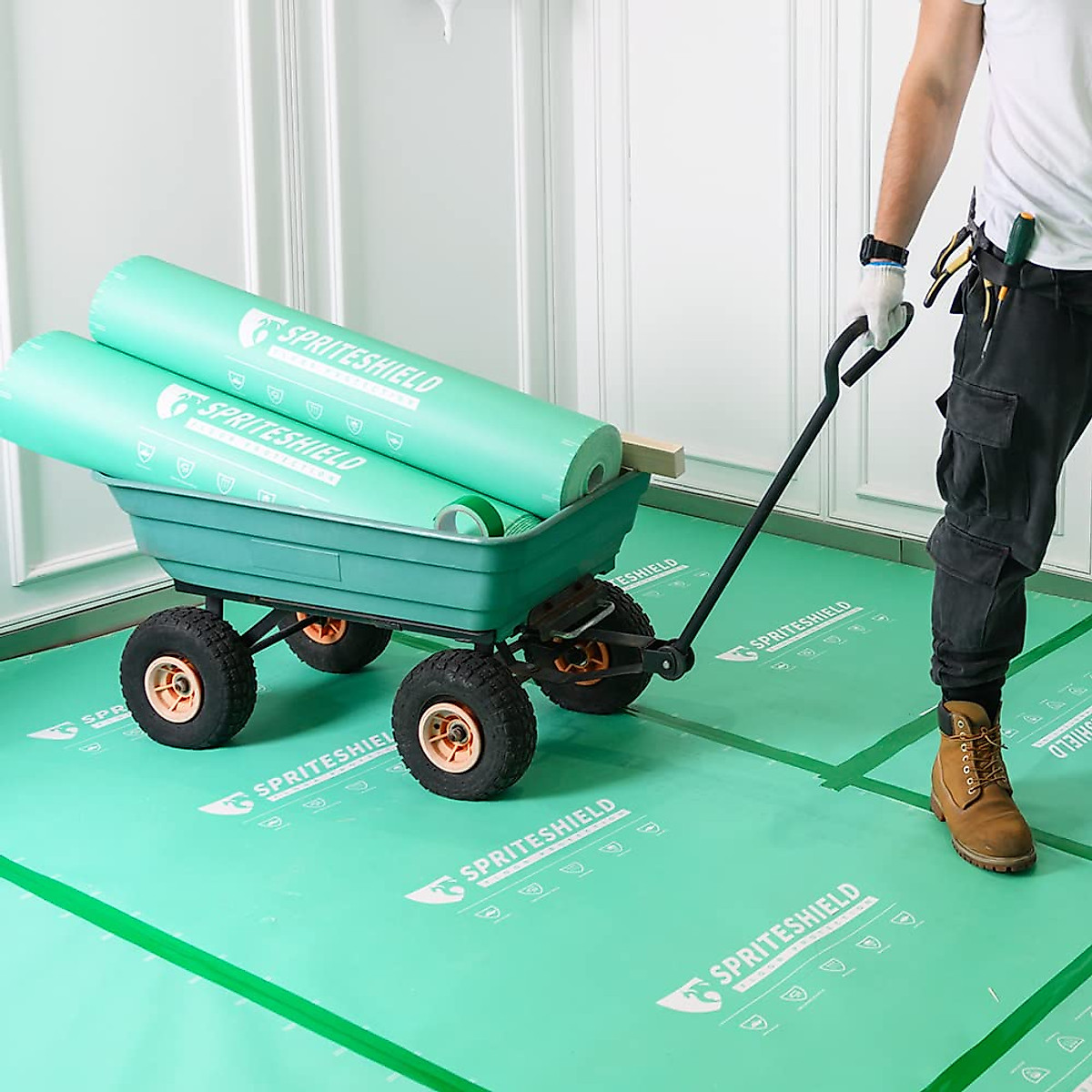 Spriteshield 39" x 100' Heavy-Duty Temporary Floor Protection for Construction & Renovation, Green, Surface Protection Film for Hardwood Floors, Tile&Hard Paint Protection. (S-180G 39" x 100')