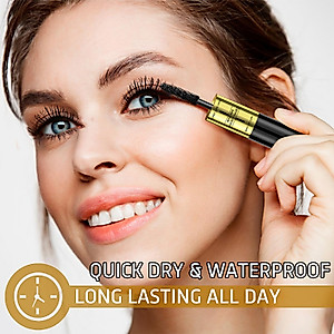 Mascara Black Volume and Length - Double Ended Mascara Voluminous Thick Curling with Dry Fiber, Waterproof Long-Lasting Mascara 5X Longer False Eyelash Comb Black