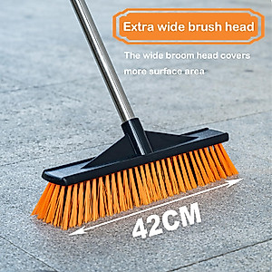 Outdoor Push Broom Heavy Duty Scrub Brush with Long Handle Commercial Broom Stiff Bristles Brush for Cleaning Porch, Sidewalk, Steps, Driveway