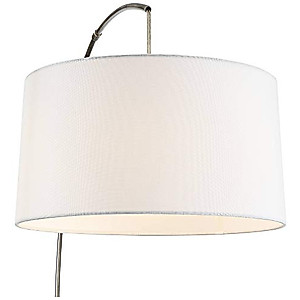 360 Lighting Cora Modern Arched Task Floor Lamp Standing 72" Tall Brushed Nickel Silver Off White Linen Fabric Drum Shade for Living Room Reading House Bedroom Home Decor