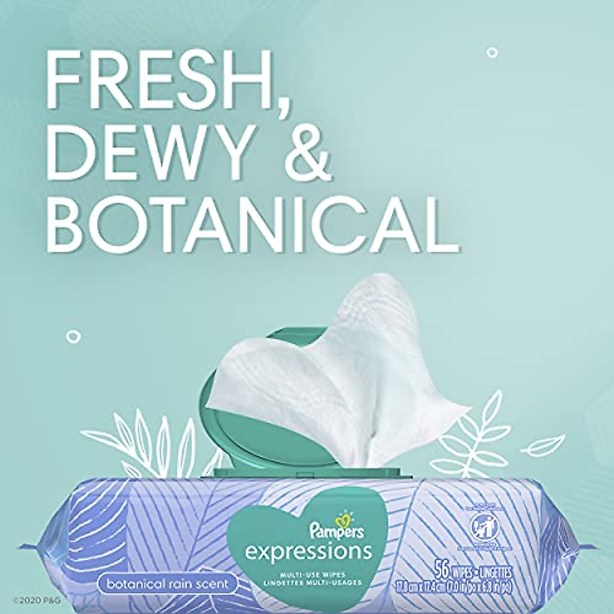 Baby Wipes, Pampers Expressisons Botanical Rain Scented, 1X Pop-Top Pack, 56 Count