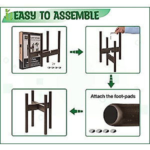 ZPirates Plant Stand Indoor, Outdoor - Tall 14-inch, Adjustable 8 to 12-Inch Wide - Small to Large Planter Pot and Flower Vase Holder - Dark Bamboo Wood