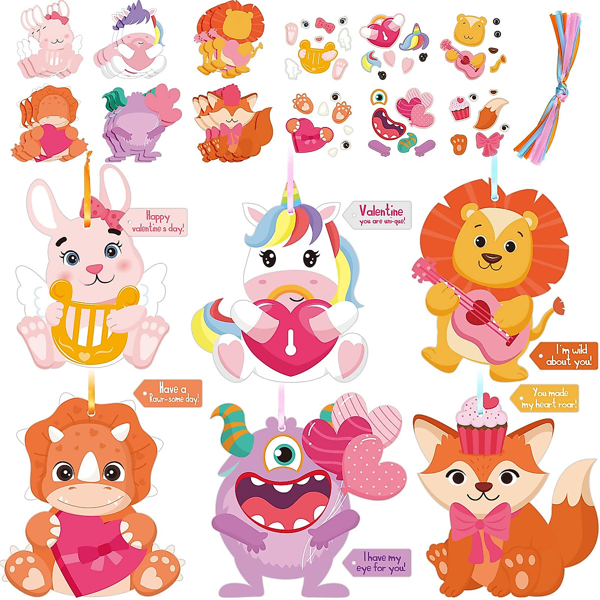 Gersoniel 24 Sets of Valentines Day Craft Kits Valentines Ornament DIY Animals Crafts Valentine DIY Ornaments Stickers for Kids Valentine Class Game Activities and Valentines Day Decorations,6 Styles