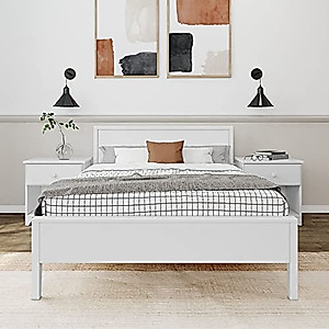 Plank+Beam Solid Wood Full Bed Frame with Panel Headboard, Modern Full Platform Bed with Wood Slat Support, No Box Spring Needed, White