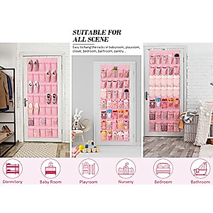 Over The Door Shoe Organizers Pink with 35 Durable Mesh Pockets Baby Organizer Storage Hanging Shoe Organizer Shoe Holder Rack For Toddler Girl Room Baby Room Craft Room Bedroom Pantry Bathroom Closet