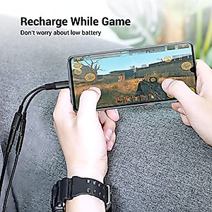 USB C to 3.5mm Headphone and Charger Adapter, 2 in 1 USB C Splitter to Audio Jack & Dongle Cable, Compatible with Samsung Galaxy S21 S21+ S22, Note 20 10, Google Pixel 2 3 4 XL