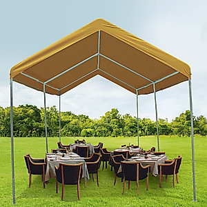 FINFREE Carport 10 x 20 ft Heavy Duty Carport with 4 Sandbags, Car Canopy for Auto, Boat & Market Stall, Adjustable Height from 9.5 ft to 11 ft,Beige