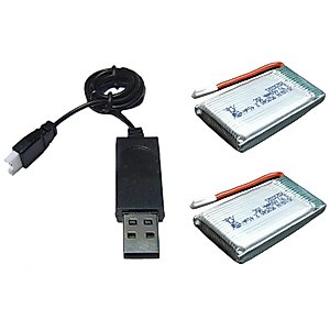 2PCS 650mAh 3.7v Drone Battery and USB Charger for SYMA X5 Serial UVA Quadcopter Drone,for Example SYMA X5C,X5SW,X5SC,WLtoys V252,XT Flyer