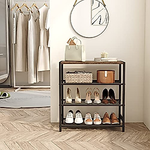 HOMEFORT 4-Tier Metal Shoe Rack, All-Metal Shoe Tower,Shoe Storage Shelf with MDF Top Board,Each Tier Fits 3 Pairs of Shoes,Entryway Shoes Organizer with Sturdy Metal Shelves in Rustic Brown,23.23"