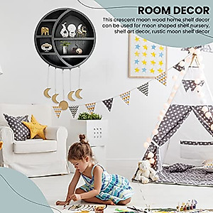 Crescent Moon Shelf for Crystals Includes 5 Moon Shaped Pendants, Wooden Moon Wall Shelf for Stones & Essential Oils, Wall Mounted and Easy to Hang Wall Hanging Floating Shelves