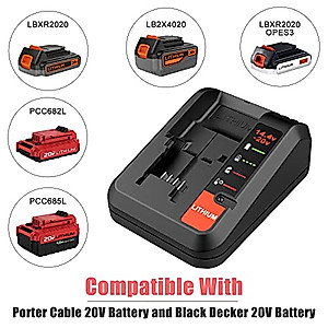 Energup Charger for Black and Decker 20V Lithium Battery LBXR20 LBXR2030 LB2X4020 and Compatible with Porter-Cable 20V Lithium Battery PCC680L PCC681L PCC682L PCC685L PCC685LP