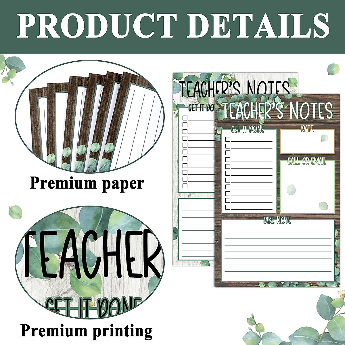 2 PCS Eucalyptus Teacher Notepad simply Boho Teacher Appreciation Gifts 5.5x 8.5 inch Greenery Eucalyptus Teacher Appreciation Notepads for School Work Office Home Use Supplies Students Teachers Gift