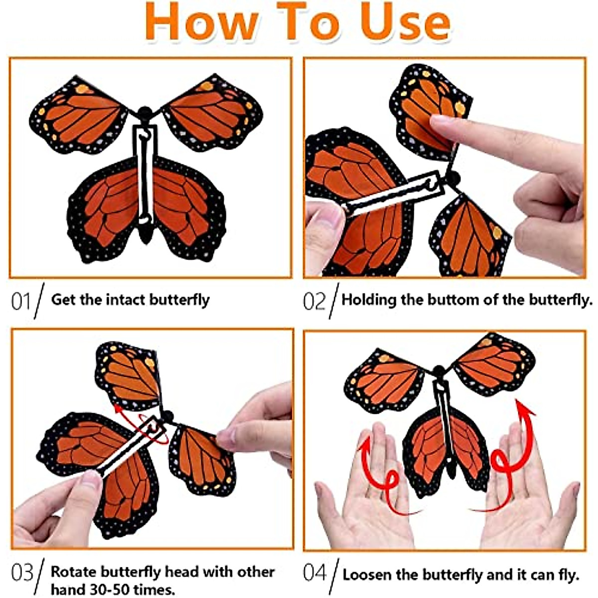 HLARTNET Magic Flying Butterfly Toy - Magic Wind Up Rubber Band Powered Flying Butterfly Surprise for Colorful Bookmark and Greeting Card Mother's Day Surprise Gift 6 Pcs