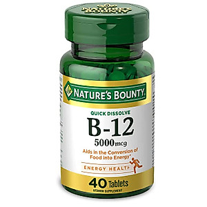 Nature's Bounty B-12 5000 mcg Supplement Quick Dissolve Natural Cherry Flavor - 40 Tablets, Pack of 3