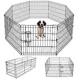 Pet Playpen Puppy Playpen Kennels Dog Fence Exercise Pen Gate Fence Foldable Dog Crate 8 Panels 24 Inch Kennels Pen Playpen Options Ideal for Pet Animals Outdoor Indoor Artmeer(24 Inch)