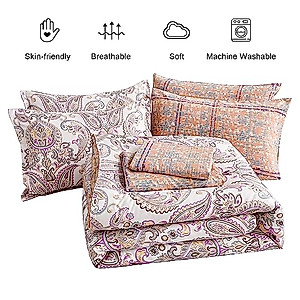 Yiran 7 Pieces Bed in a Bag Paisley Comforter Set Paisley Floral Bedding Set Soft Microfiber Boho Comforter King Size 90"×103"(1 Comforter,2 Pillowcases,2 Pillow Shams,1 Flat Sheet,1 Fitted Sheet)