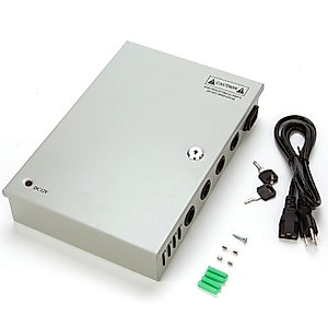 Xenocam 18 Channel Port 12V DC 20 Amp Amper with Glass Tube Fuse Distributed Power Supply Box for CCTV DVR Security System and Camera or Cameras