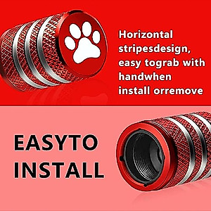 gunhunt 5 PCS Dog Paw Car Tire Caps, Tire Valve Stem Cap Cover, Aluminum Alloy Valve Cap, for Car, Truck, Motorcycle (Red)