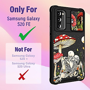 Funermei (2in1 for Samsung Galaxy S20 FE Case for Women Cute Girls Cover Skull Skeleton Goth Fun Funny Spooky Horror Gothic Design with Camera Cover + Ring Stand Funda for Galaxy S20 FE 5G Phone Case