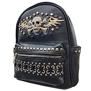 Zelris Skull Crossbones Angel Wings Heart Women Conceal Carry Handbag Purse (Black Backpack)