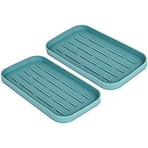 Silicone Kitchen Sink Organizer, Sponges Holder, Soap Rack 9.96 x 5.24 Inches, Silicone Tray for Sponge, Dispenser, Scrubber and Other Kitchen and Bathroom Accessories Color Teal Pack 2