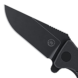 Off-Grid Knives - Baby Rhino Blackout, Legal Carry EDC Compact Folding Knife w. Sandvik 14C28N Blade Steel, G10 Scales, Deep Carry Left and Right Hand, Built Like A Tank