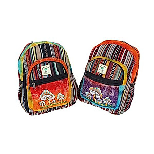 Unique Mushroom Embroidered Tie Dye Himalaya Hemp Hippie Backpack Festival Backpack Hiking FAIR TRADE Handmade with Love. (LARGE)