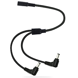 GINTOOYUN DC Splitter Cable 1 Female to 2 Right Angle Male, 12V DC 5.5mm x 2.1mm Y Splitter Adppter Female to 90 Degree Male Extension Cable 0.7m (1 to 2 Right Angle Way)