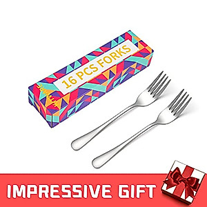 16 Pieces Dinner Forks, Stainless Steel Silverware Forks Only, Home Kitchen Cutlery Forks, Mirror Polished Modern Forks Set, Restaurant Quality Flatware Forks, Dishwasher Safe - 8 Inch