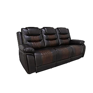 New Classic Furniture Nikko Faux Leather Manual Sofa with Dual Recliner, Brown