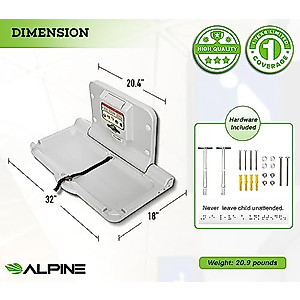 Alpine Wall Mounted Baby Changing Station - Horizontal Baby Changing Table Foldable Diaper Tables with Safety Strap for Commercial Bathroom, ADA Compliant (Hardware Included) White Gray