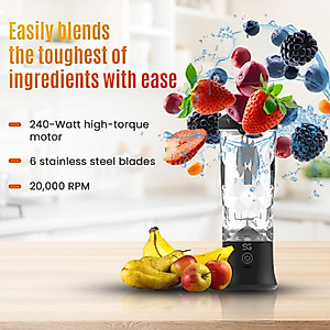 Stellar Goods Powerful Portable Blender for Smoothies & Shakes - Mini Blender with High-Torque Motor, Long-Life Battery, Leak-Proof Cup - One-Click & Pulse Mode - Personal Blender for Home, Travel